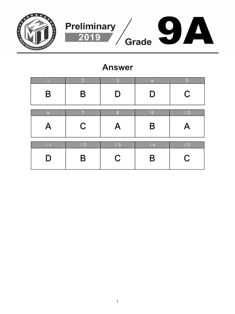 2019 WMI Prelim G09 Answer Key | PDF