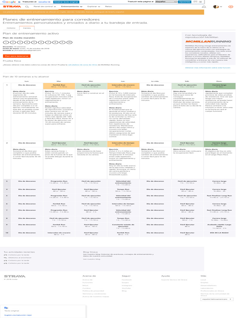 Planes de entrenamiento para corredores _ Strava Plan de media maratón | PDF