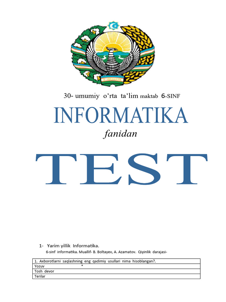 6-sinf-informatika-testlar | PDF