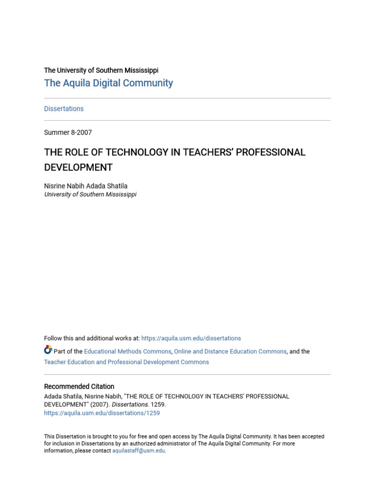 The Role of Technology in Teachers - Professional Development | PDF ...