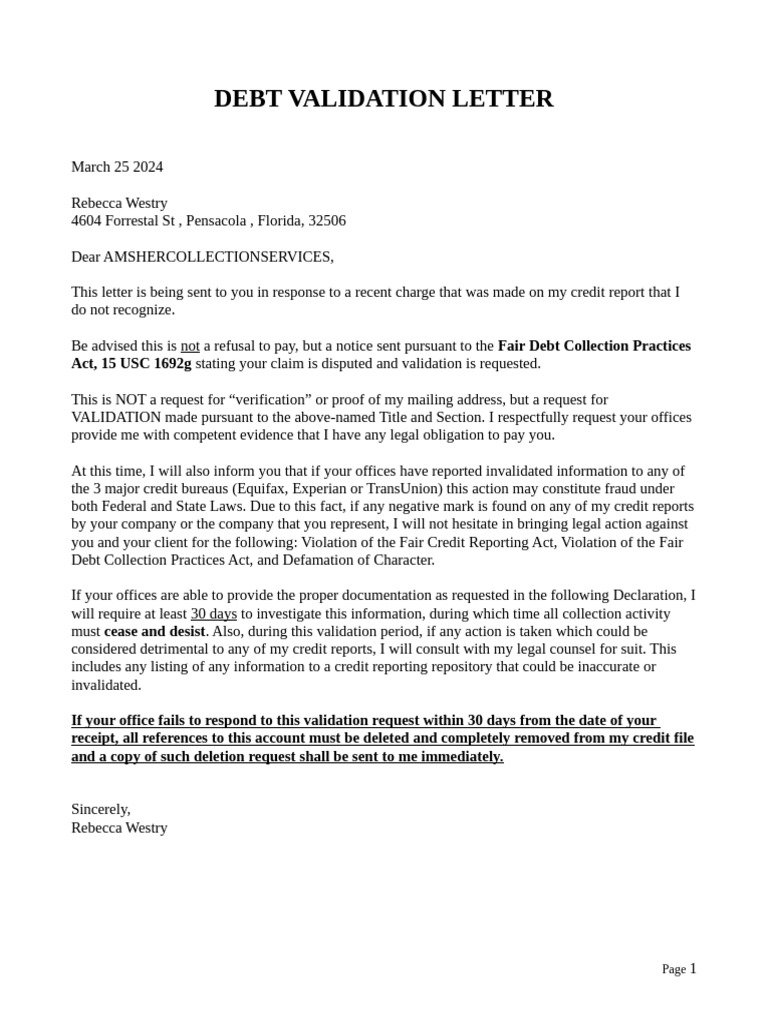 Debt Validation Letter | PDF | Debt | Business Law