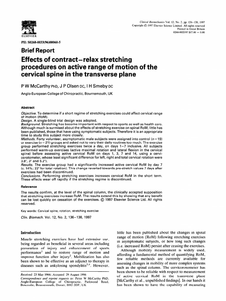 Effects of Contract-Relax Stretching Procedures On Active Range of ...