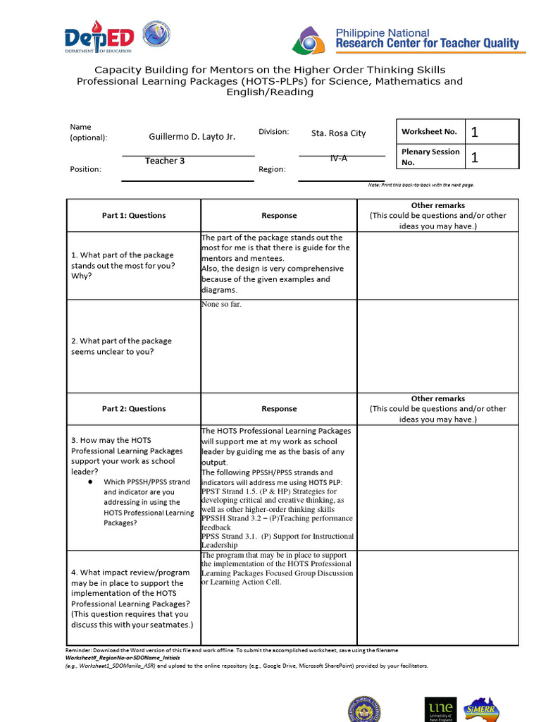 Session 1 Worksheet-1 | Download Free PDF | Mentorship | Learning