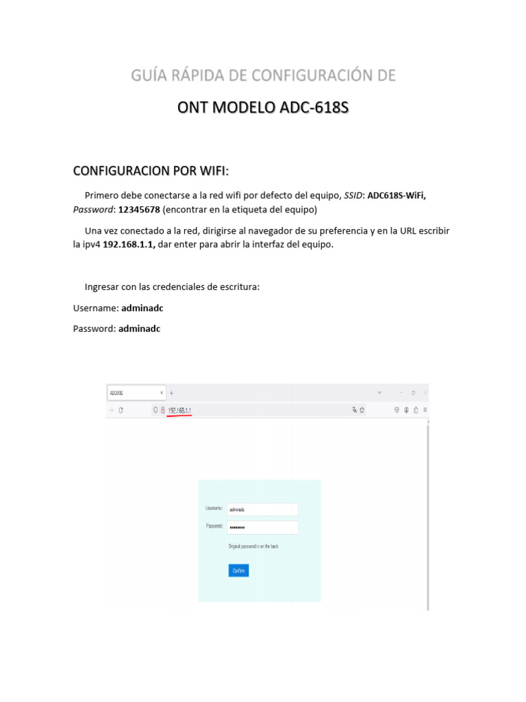 Guía Rápida de Configuración de Ont Modelo Adc-618s | PDF | Finanzas y ...