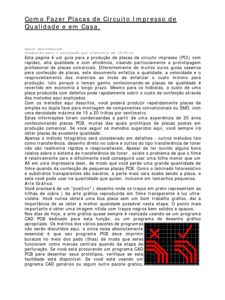 Guia de Produção de Placas de Circuito Impresso em Casa | PDF | Placa ...