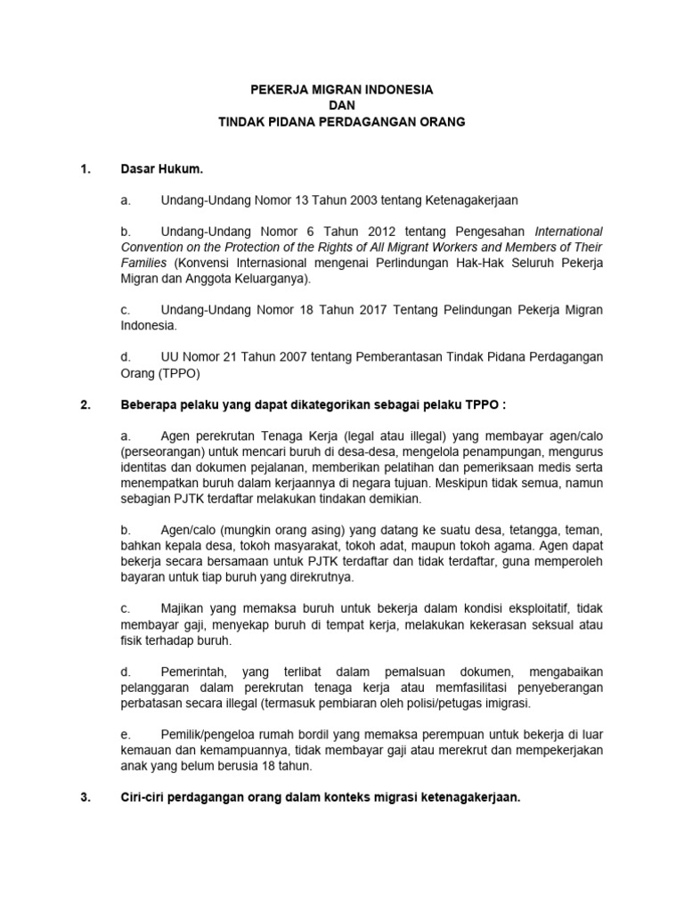 Pekerja Migran Indonesia Dan Tppo | PDF | Bisnis | Ilmu Sosial