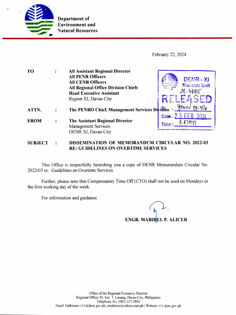 Memorandum Circular No. 2022-03 Re Guidelines On Overtime Services | PDF
