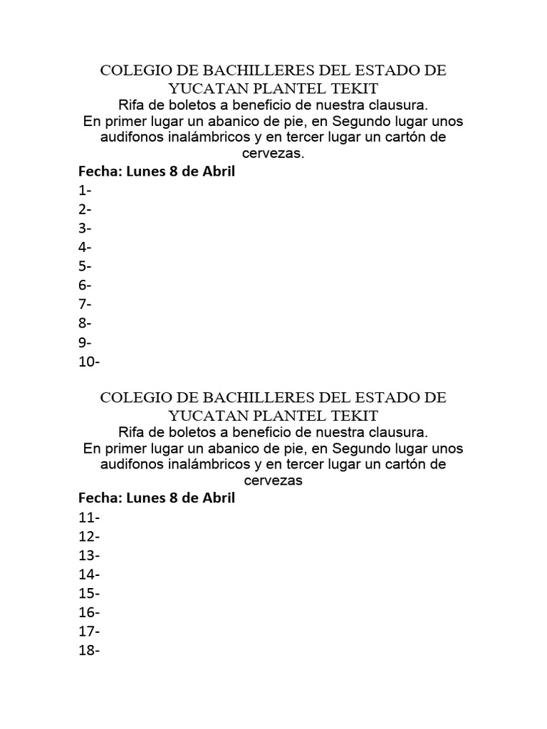 Boletos para la rifa 2024 | PDF