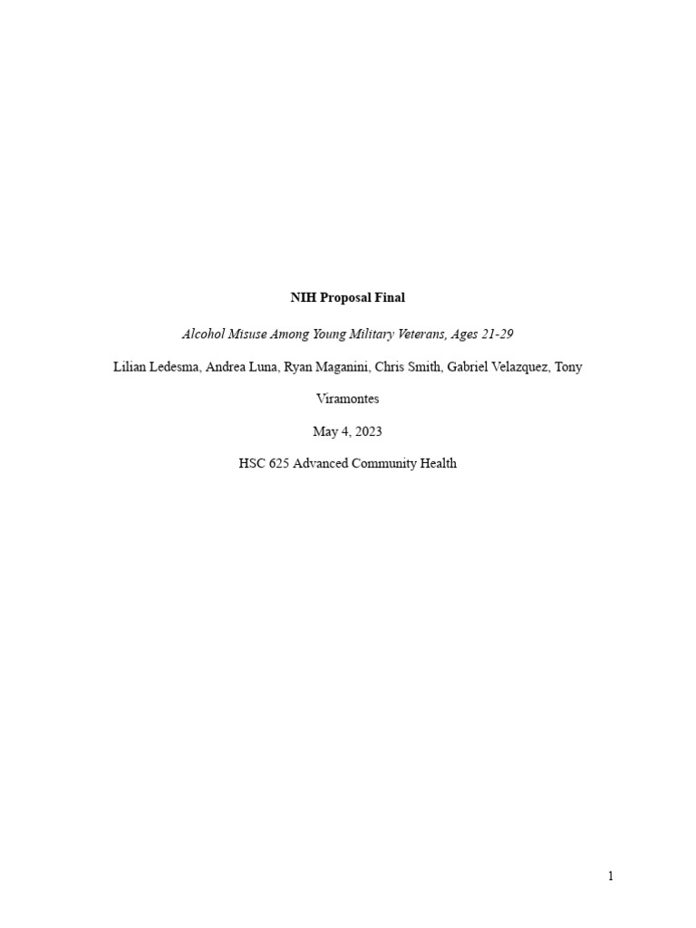 HSC 625 Nih Final Proposal | PDF | Substance Abuse | Alcohol Abuse