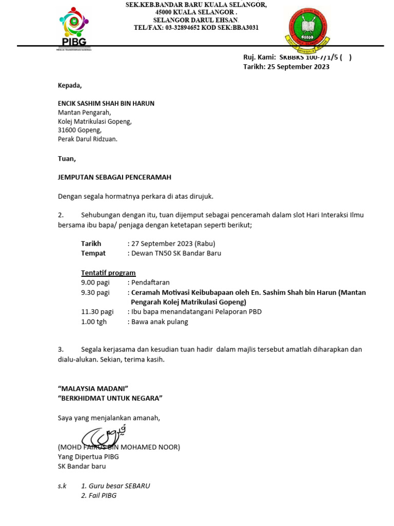 Surat Jemputan Panel Penceramah | PDF