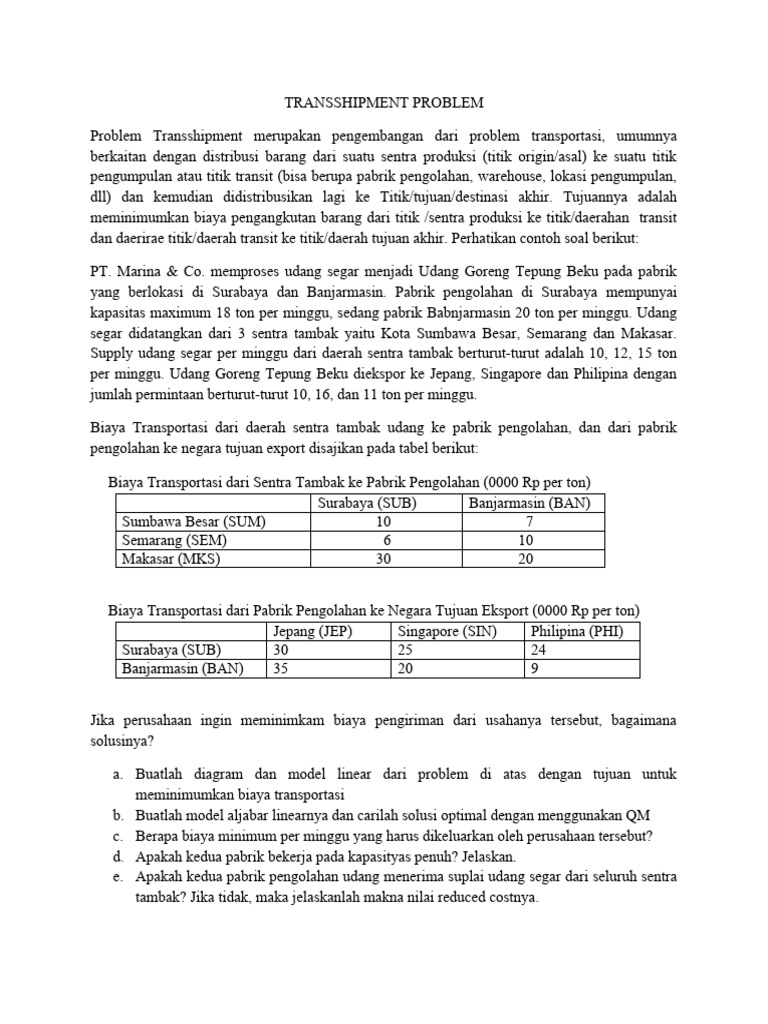 Transshipment Problem-1 | PDF