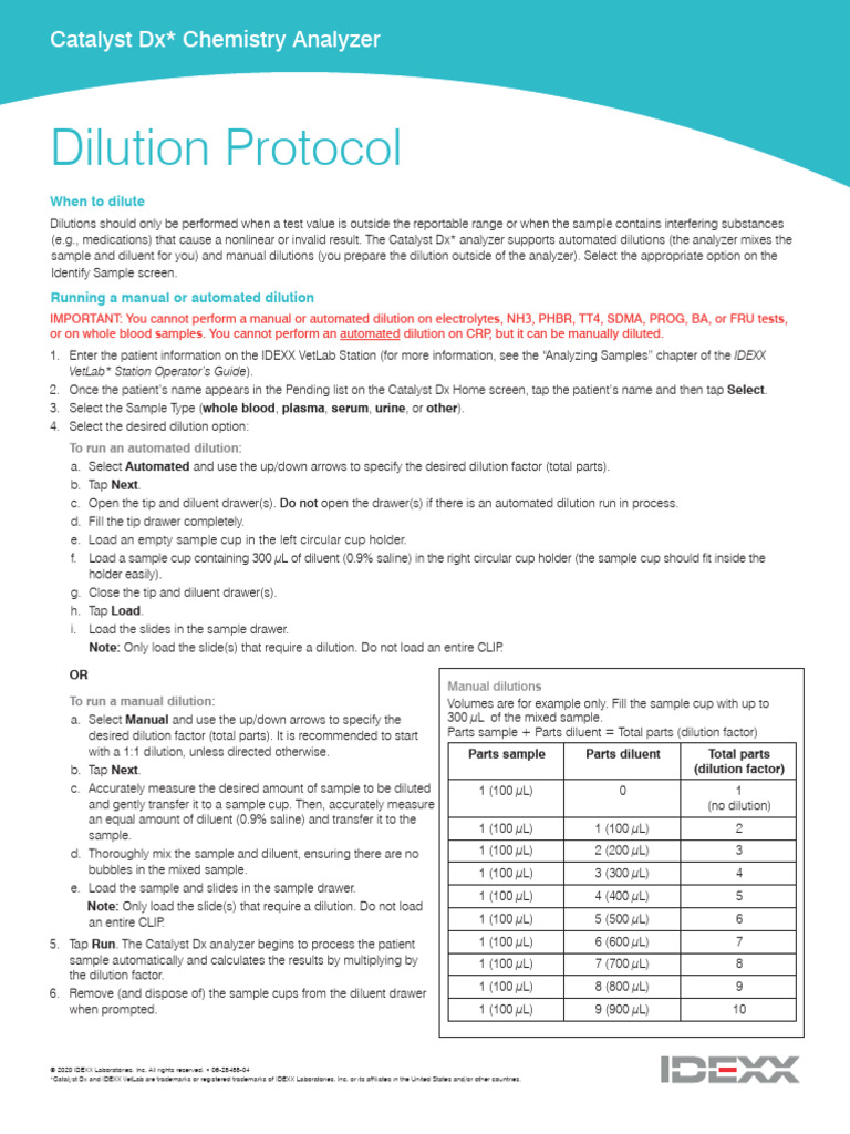 Catalyst Dx Dilution Protocol Guide | PDF | Blood Plasma | Clinical ...