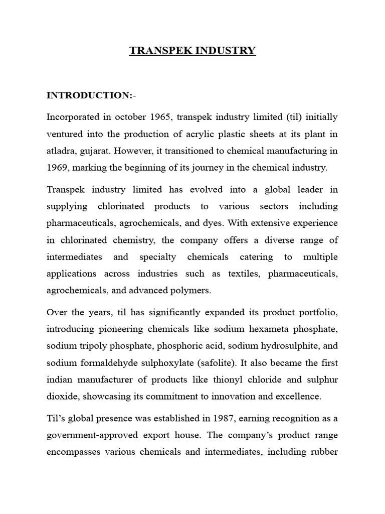 Transpek Industry | PDF | Chemical Industry | Plastic