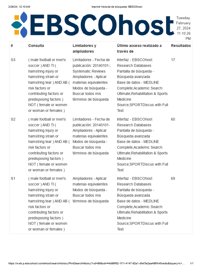 Imprimir Historial de Búsqueda - EBSCOhost | PDF | Bases de datos | Recuperación de información