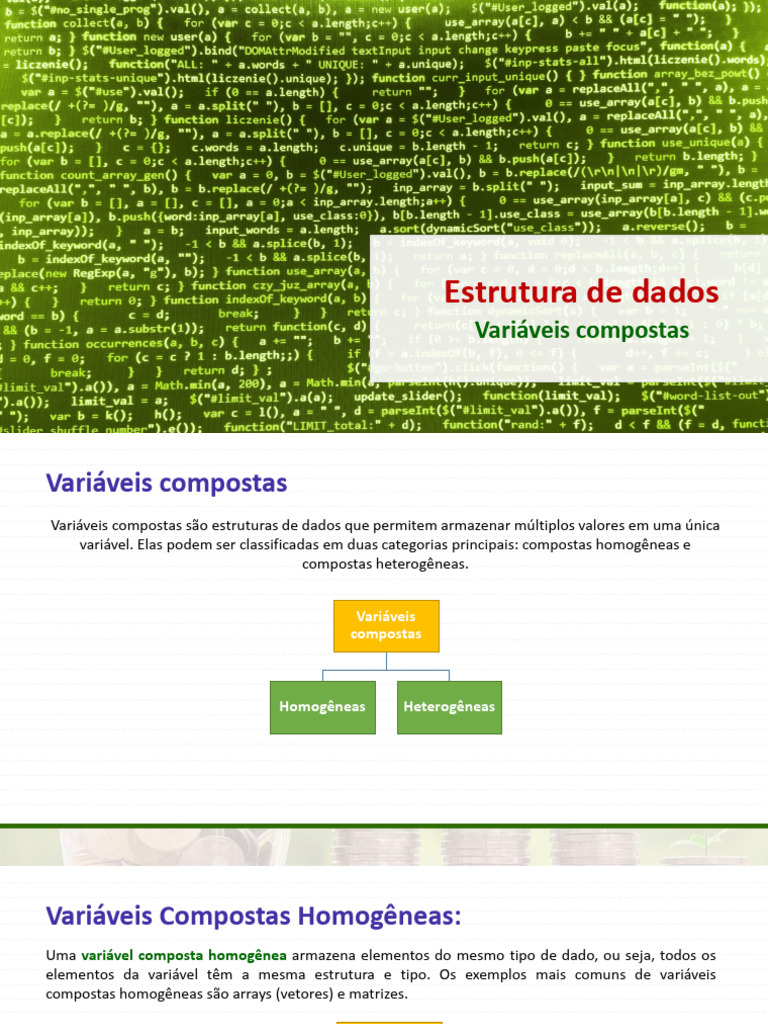 Tema 01 (Variáveis Compostas Homogêneas e Heterogêneas) | Download grátis PDF | Classe ...
