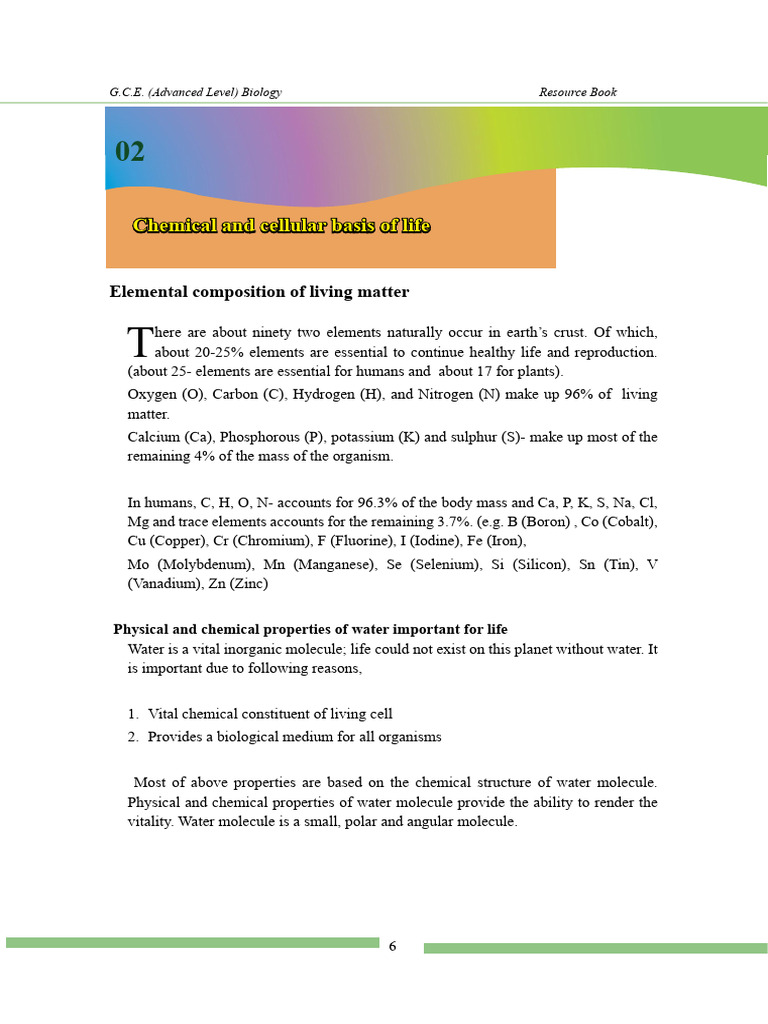 Essential Elements and Water Properties in Biology | PDF | Rna ...