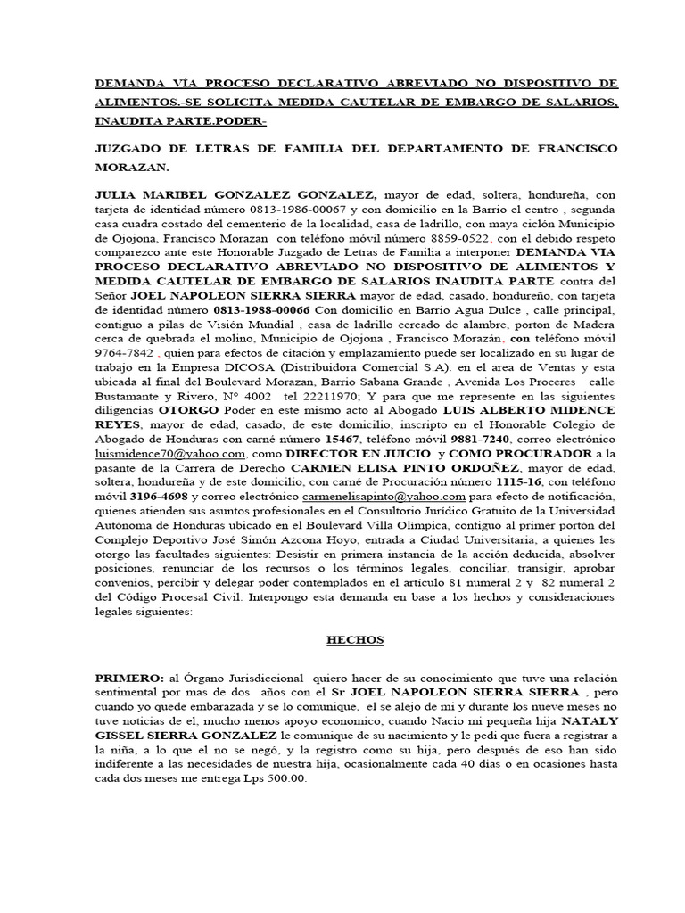 Demanda Alimentos Inaudita Parte | PDF | Demanda judicial | Salario