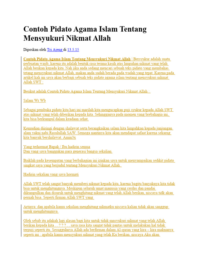 Contoh Pidato Agama Islam Tentang Mensyukuri Nikmat Allah | PDF | Agama & Spiritualitas