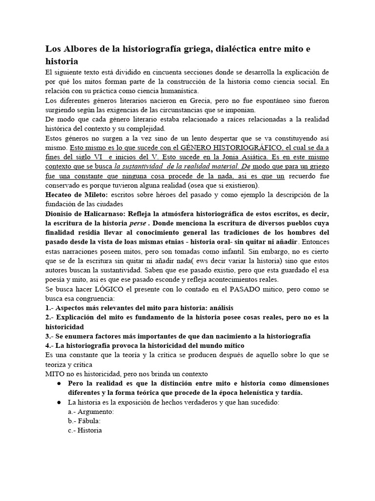 Los Albores de La Historiografía Griega, Dialéctica Entre Mito e Historia | Descargar gratis PDF ...