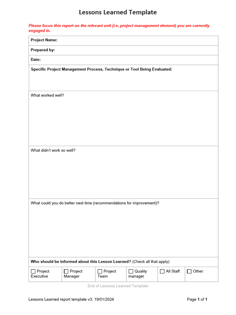 Lessons Learned Template | PDF | Career & Growth | Computers