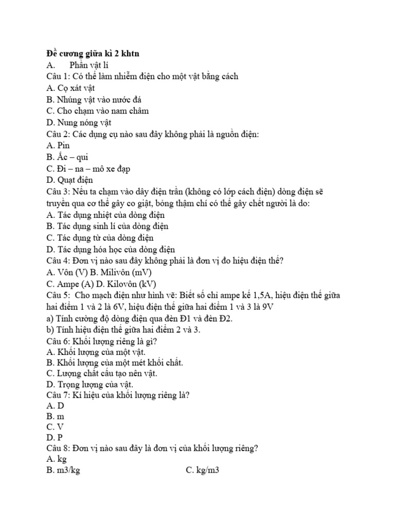 Đề cương giữa kì 1 khtn | PDF