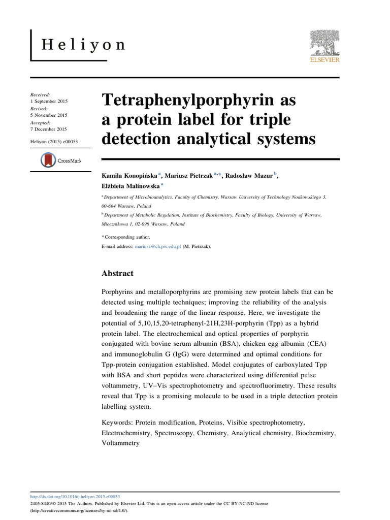 Tetraphenylporphyrin As A Protein Label For Triple Detection Anal ...