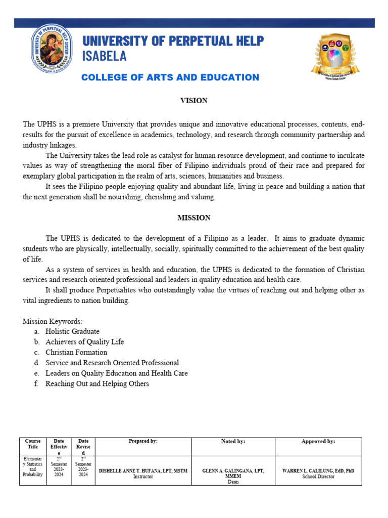 ELEMENTARY STATISTICS & PROBABILITY SYLLABUS-needs Revision | PDF ...
