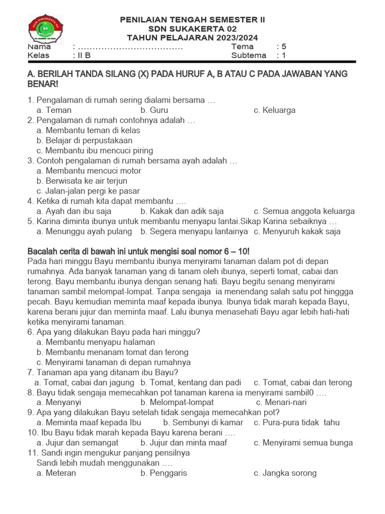 PTS Tema 5 SB 1 | PDF | Griya & Taman
