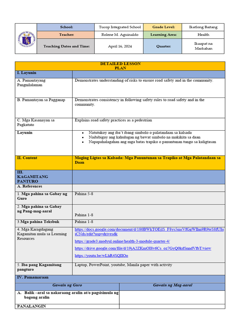Detailed Lesson Plan in Health 3 | PDF