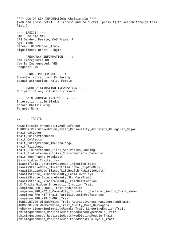 Lumpinou SimLog ChelsieNiu (From LukasRainey) | PDF | Human Sexuality | Sexuality