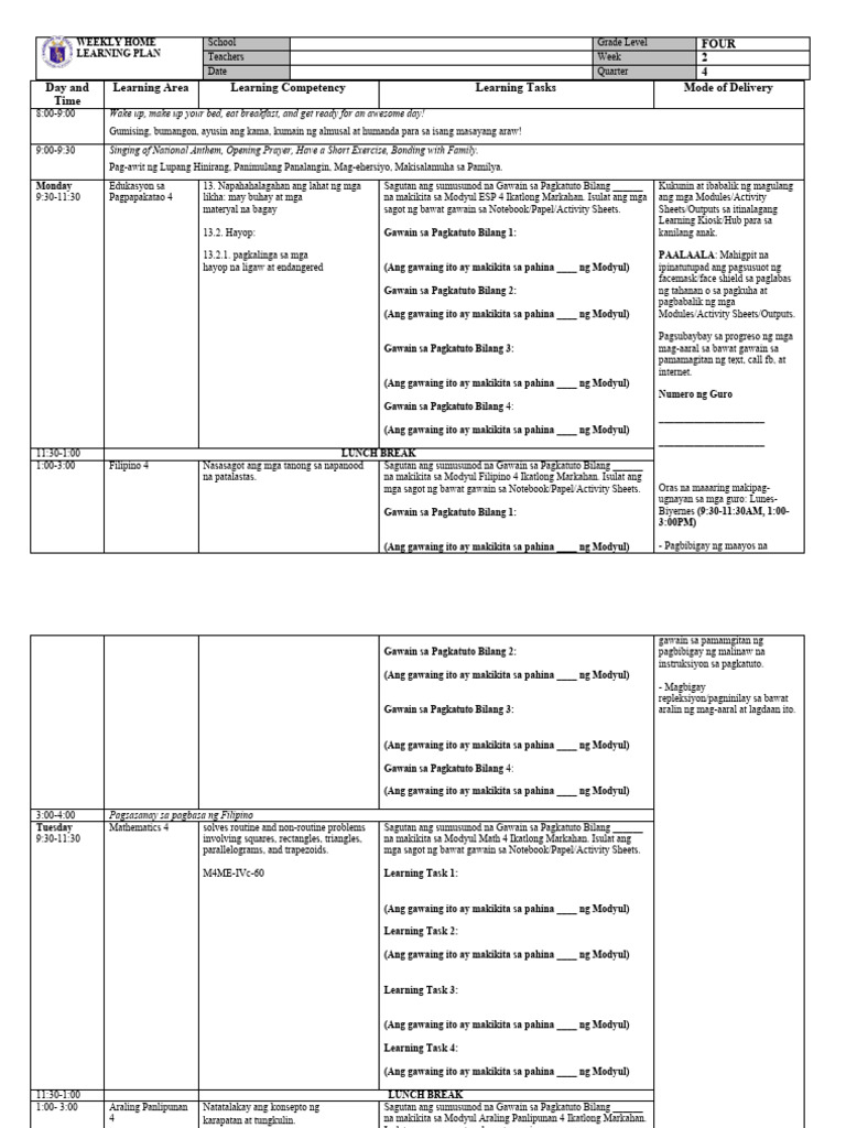 WHLP - Grade 4 (Q4 Week 2) | PDF