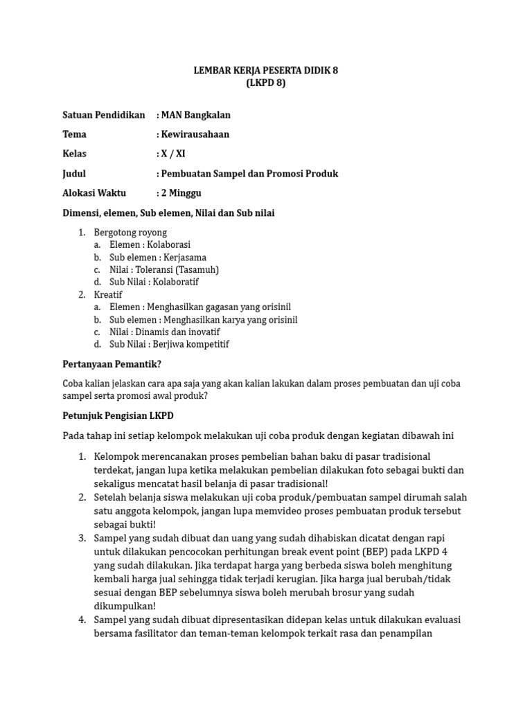 LKPD 8 P5PPRA - (Pembuatan Sampel) | PDF