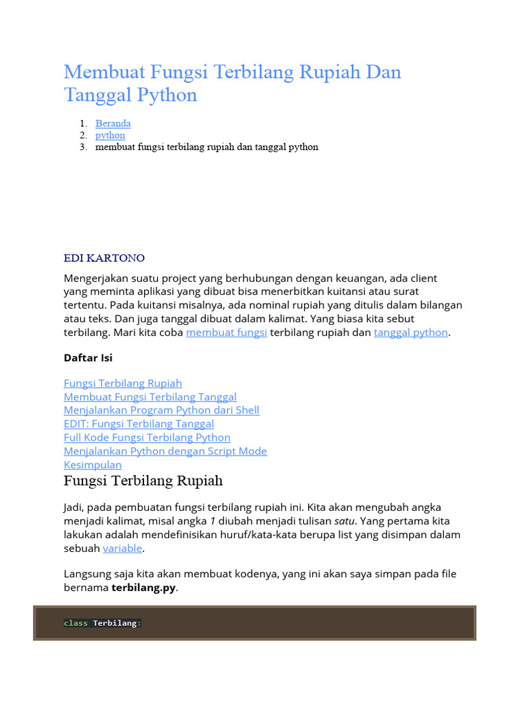 Membuat Fungsi Terbilang Rupiah Dan Tanggal Python | PDF