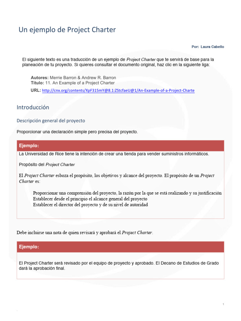 Microsoft Word - ICP - U1AA1 - L2 - Un Ejemplo de Project Charter | PDF ...