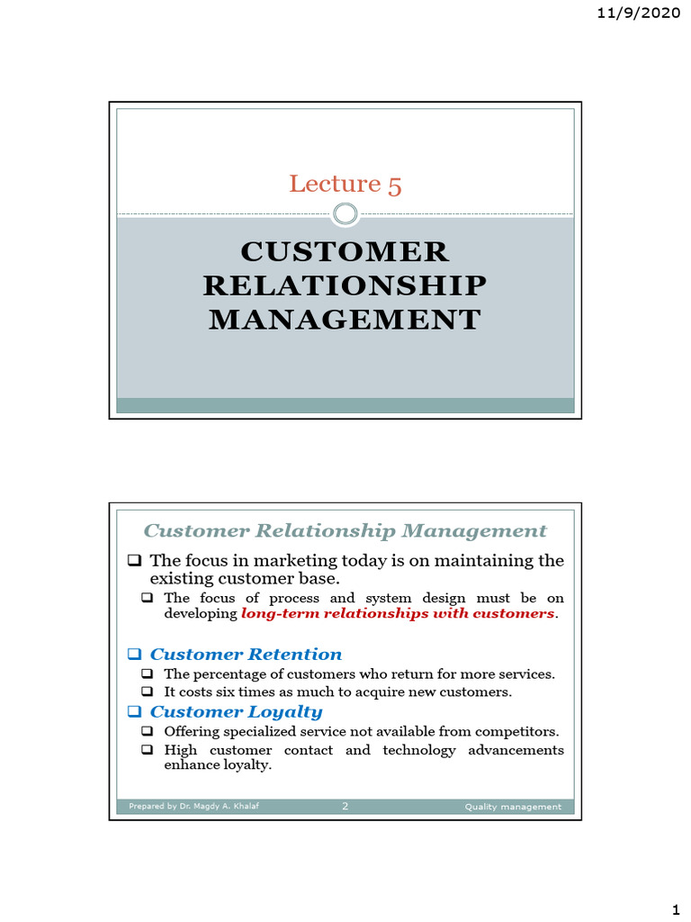 Lecture 5 - Customer Relationship Management | PDF | Customer Relationship Management | Quality ...