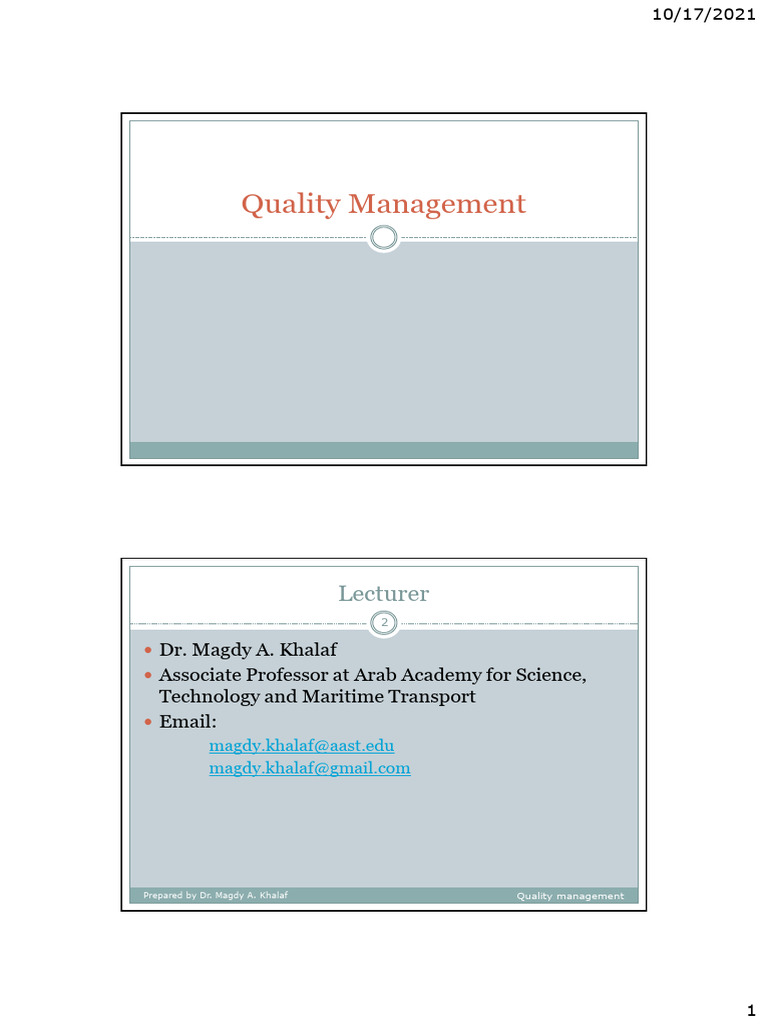 Quality Management Overview by Dr. Khalaf | PDF | Quality Management ...