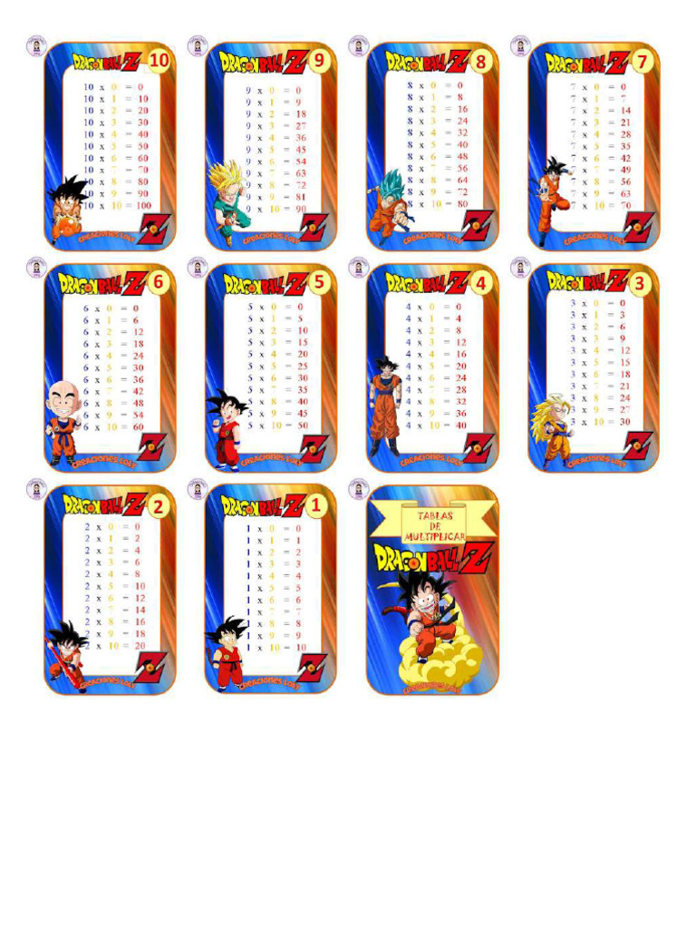 Tablas de Multiplicar Dragon Ball Z | PDF