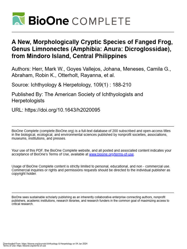 A New, Morphologically Cryptic Species of Fanged Frog, Genus ...