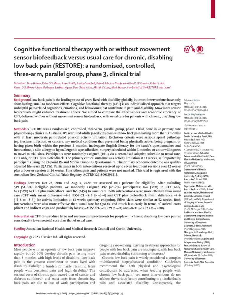 Kent - 2023 - CFT Three Arm RCT - RESTORE Trial - THE LANCET | PDF ...
