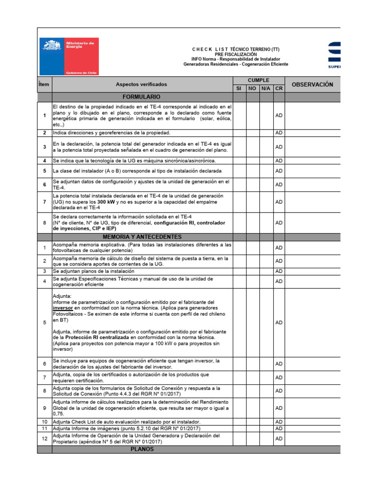 123 Checklist Te4 Cogeneracion-2019 TT | PDF | Cableado eléctrico ...