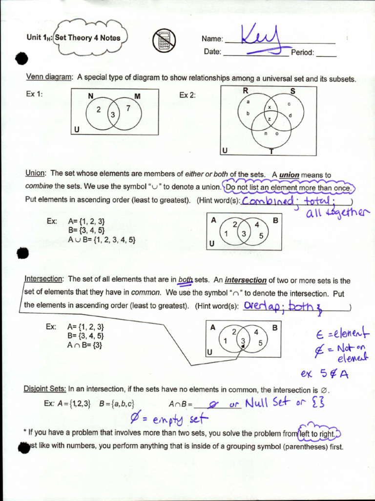 Venn Diagram NOTES KEY | PDF