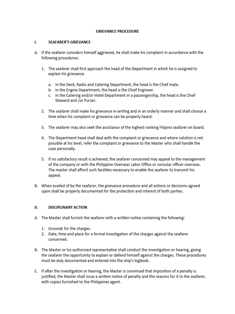 Seafarer's Grievance Procedure Guide | PDF | Sailor | Justice