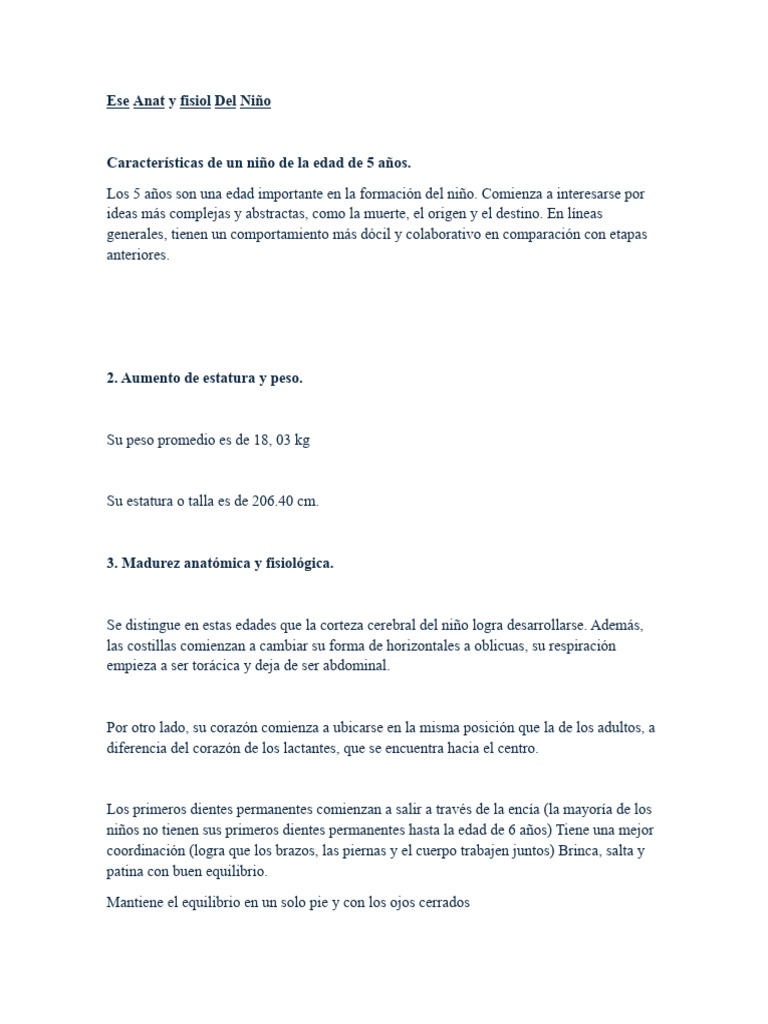 Ese Anat y Fisiol Del Niño | PDF | Alimentos | Leche