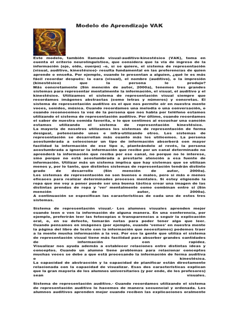 Modelo de Aprendizaje VAK | PDF | Inteligencia emocional | Las emociones