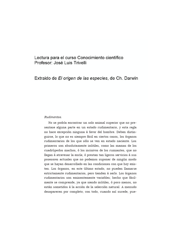 Lectura El origen del hombre - Charles Darwin | PDF | Médula espinal ...
