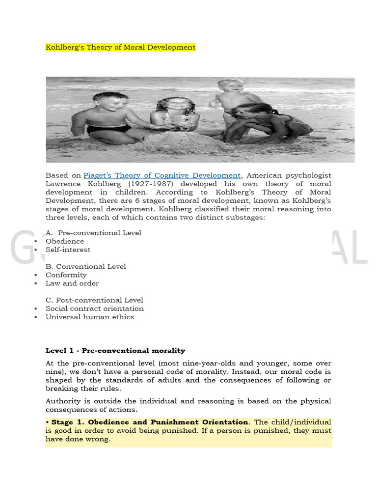 Kohelberg Moral Development Theory | PDF | Morality | Behavioural Sciences