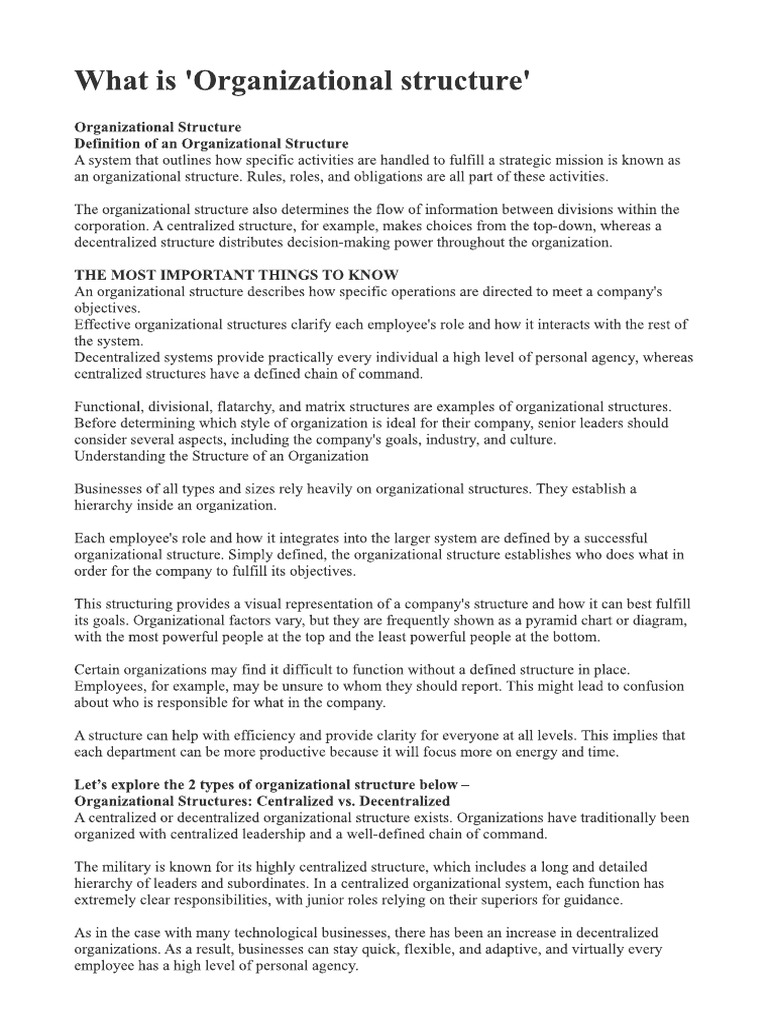 What Is 'Organizational Structure' | PDF | Organizational Structure ...