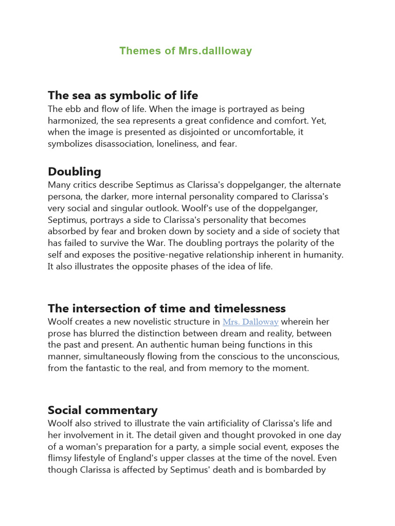 Themes of Mrs - Dalloway | PDF