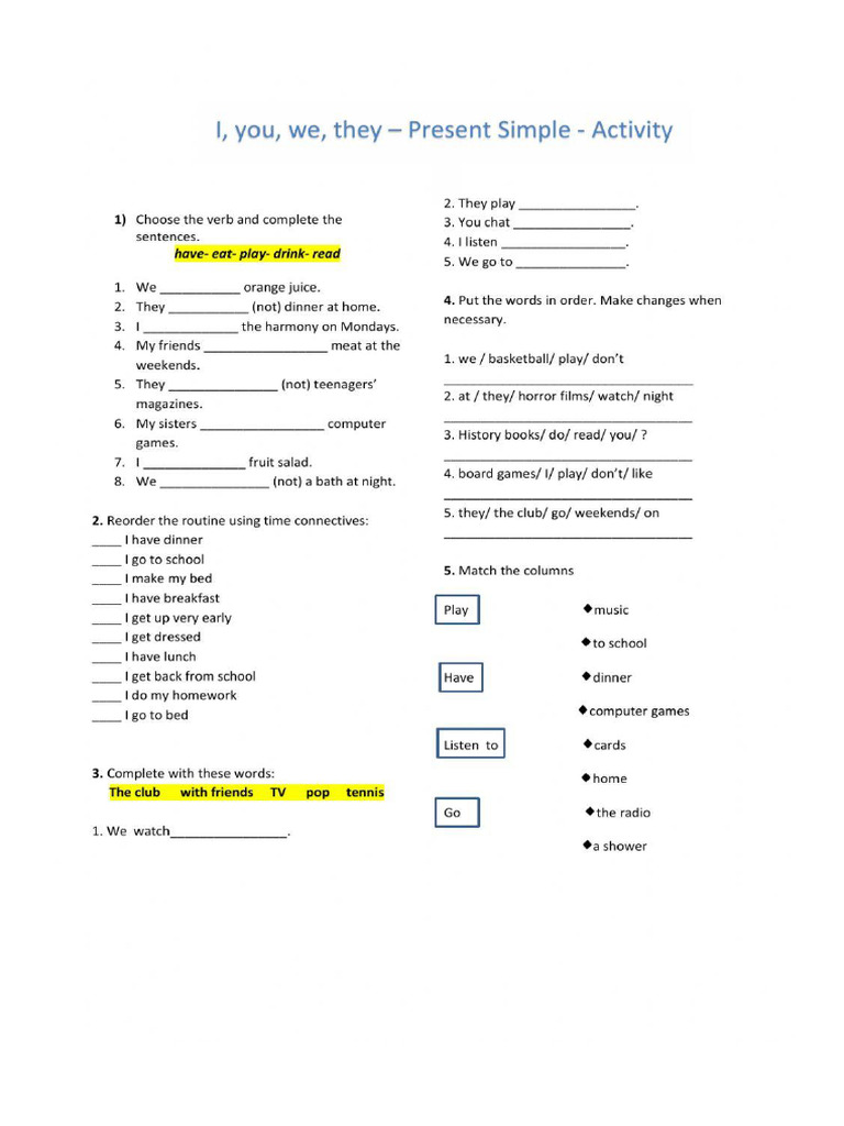Present Simple Worksheet. | PDF