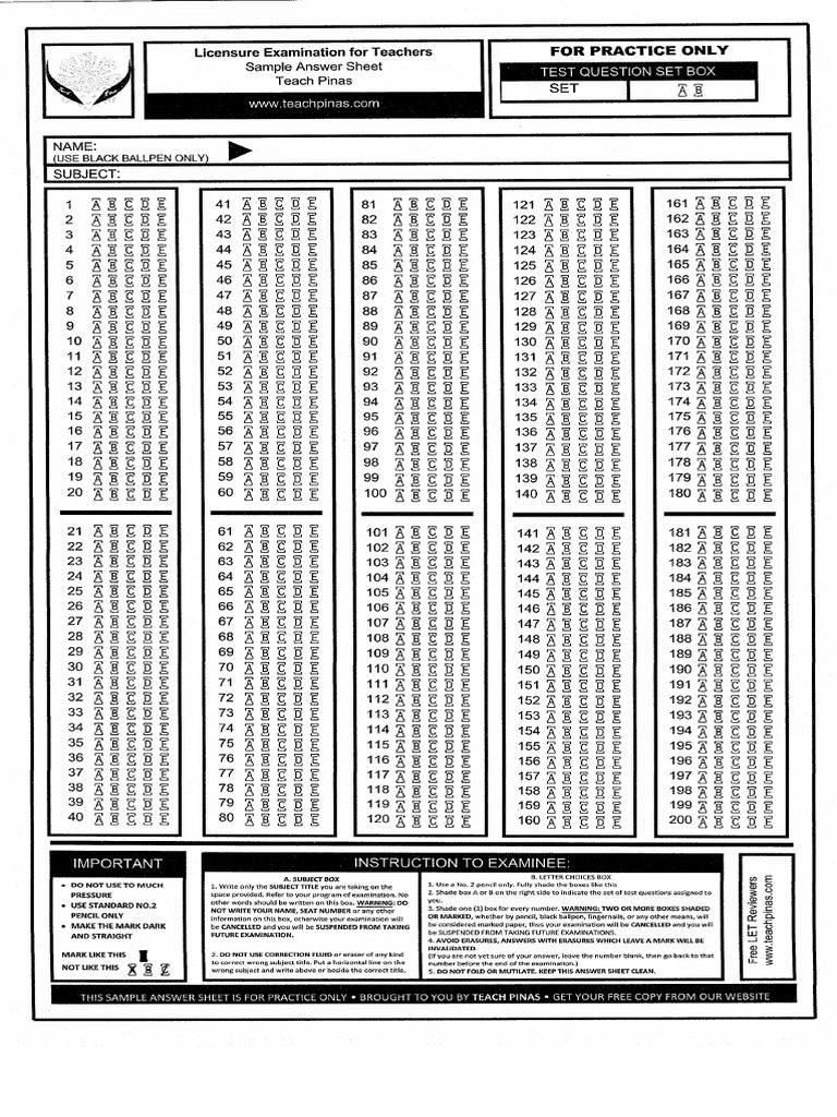 CBC Answer Sheet | PDF